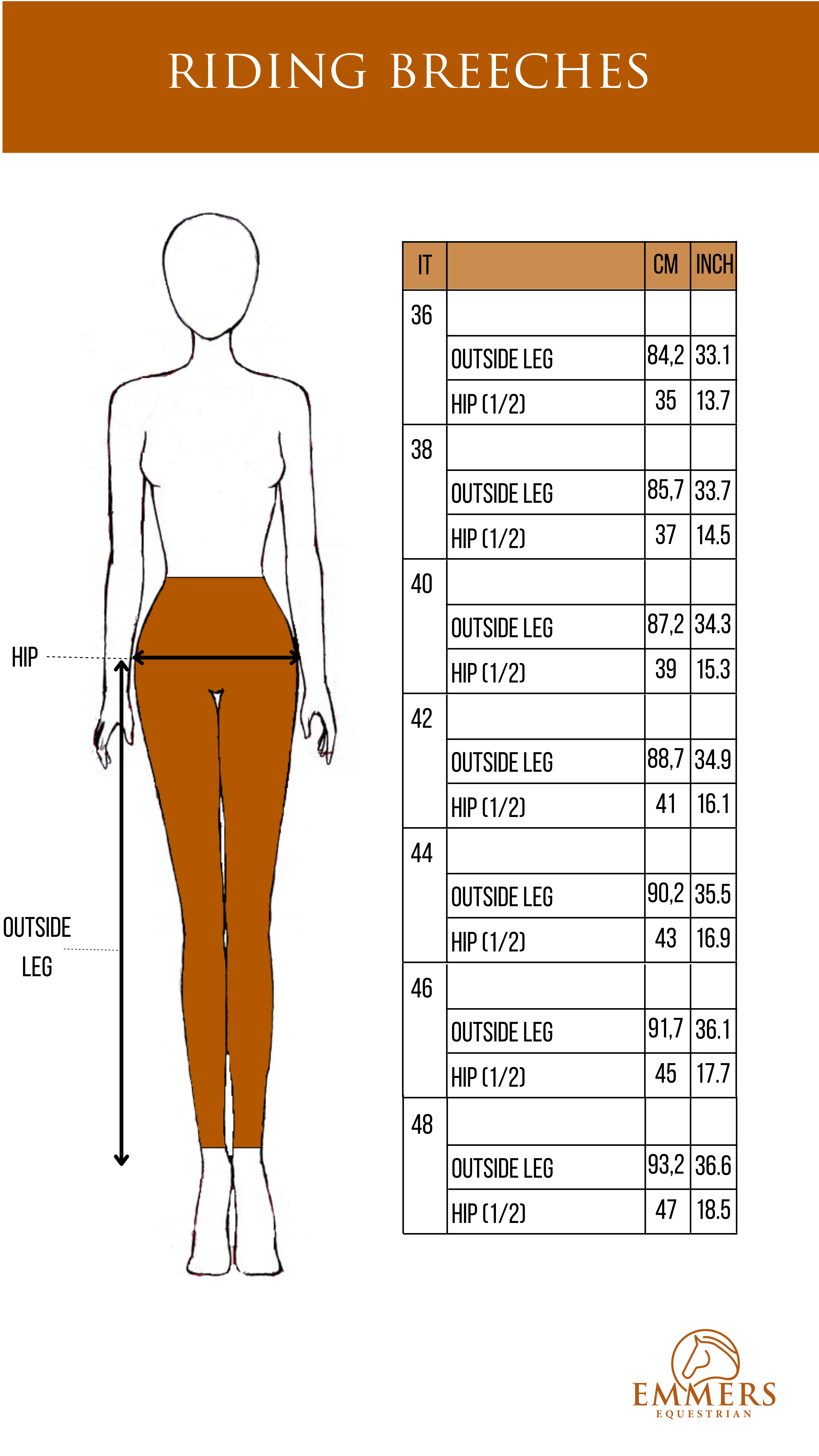 Size chart Equiline | Emmers Equestrian