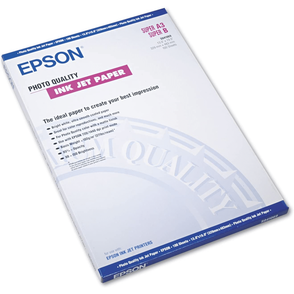Epson PHOTO QUALITY Ink Jet Paper 102g A3+ 100 vel S041069 | Foto Grobet