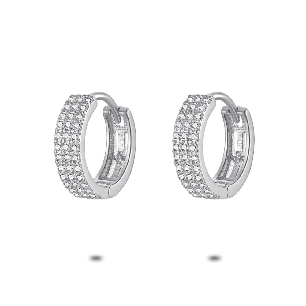 Oorbellen in zilver, oorringen, 3 rijen, zirkonia