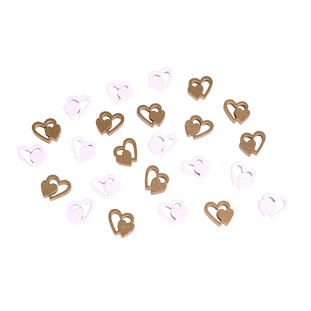 Hartjes Mini Hout 2,5cm Mix Goud en Wit 24 Stuks