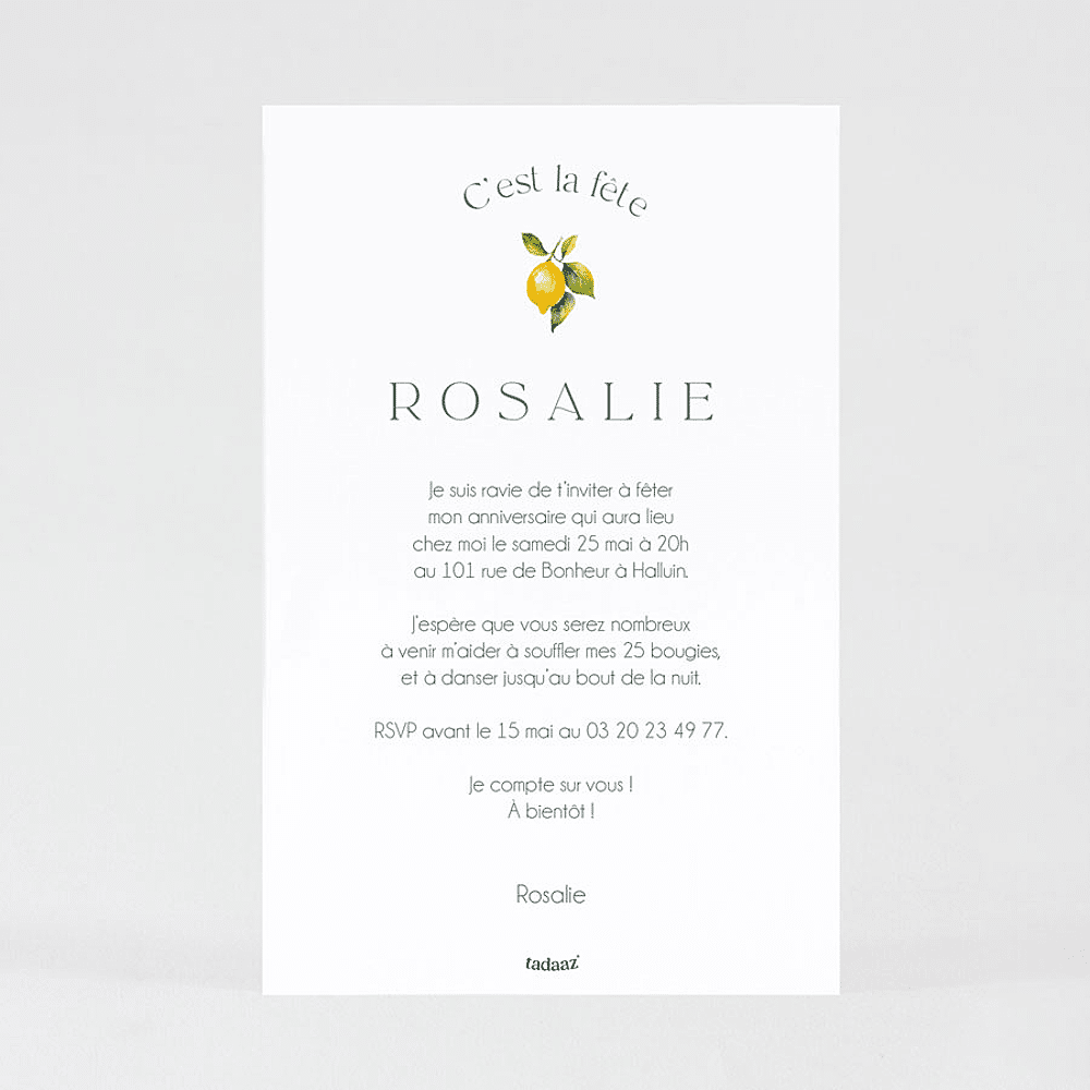 Carte invitation fête à rayures bleues et citron - Mijn ontwerp - AVA.be