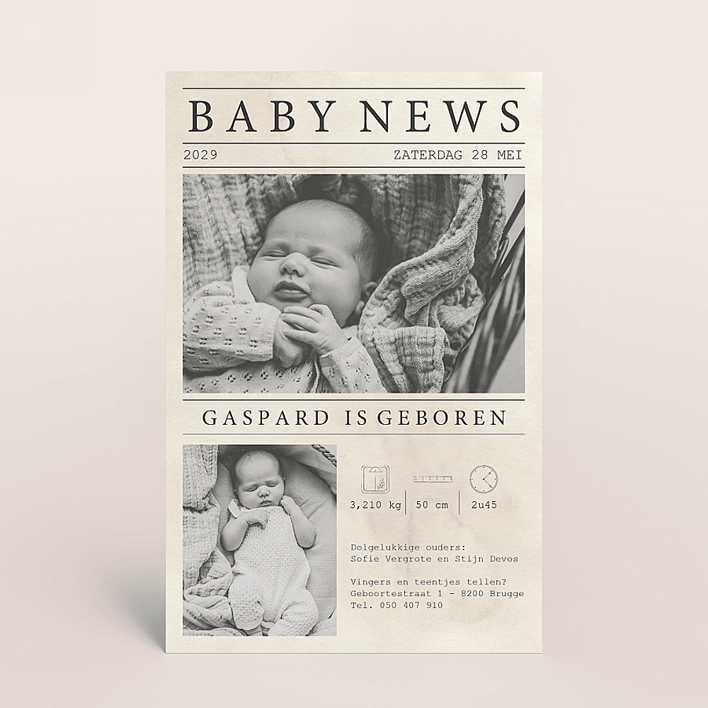 Origineel geboortekaartje krant met foto's - Mijn ontwerp - AVA.be